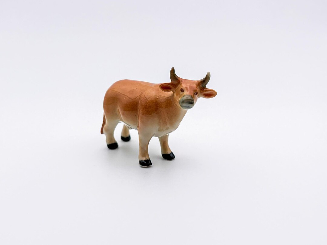 Brown Ceramic Cow Figurine, Farm Animal Miniature, Hand-painted ...
