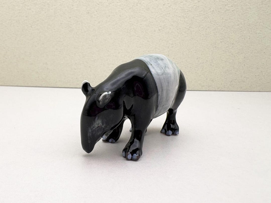 Black and White Ceramic Tapir Statue Handmade Glazed Wildlife Figurine ...