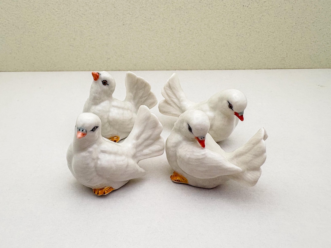 Set of 4 White Dove Figurines Handcrafted Ceramic Birds, Spiritual ...