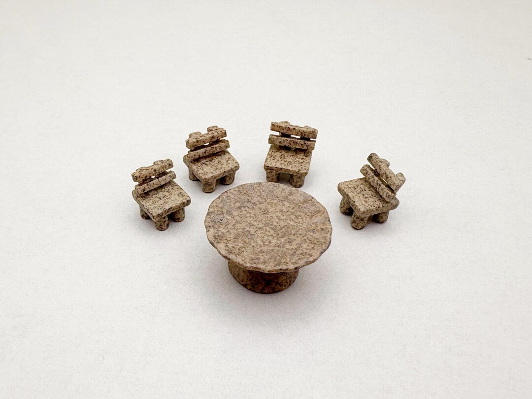 Dollhouse Mini Furniture Set – Clay Table & Chairs With Rustic Finish ...