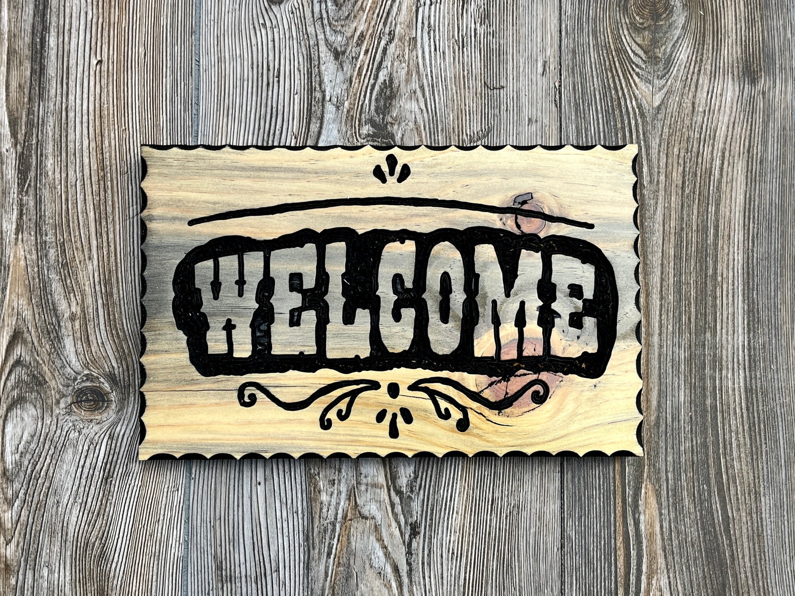 Welcome Sign Free Hand Carved on Southern Blue Pine With Dark - Etsy