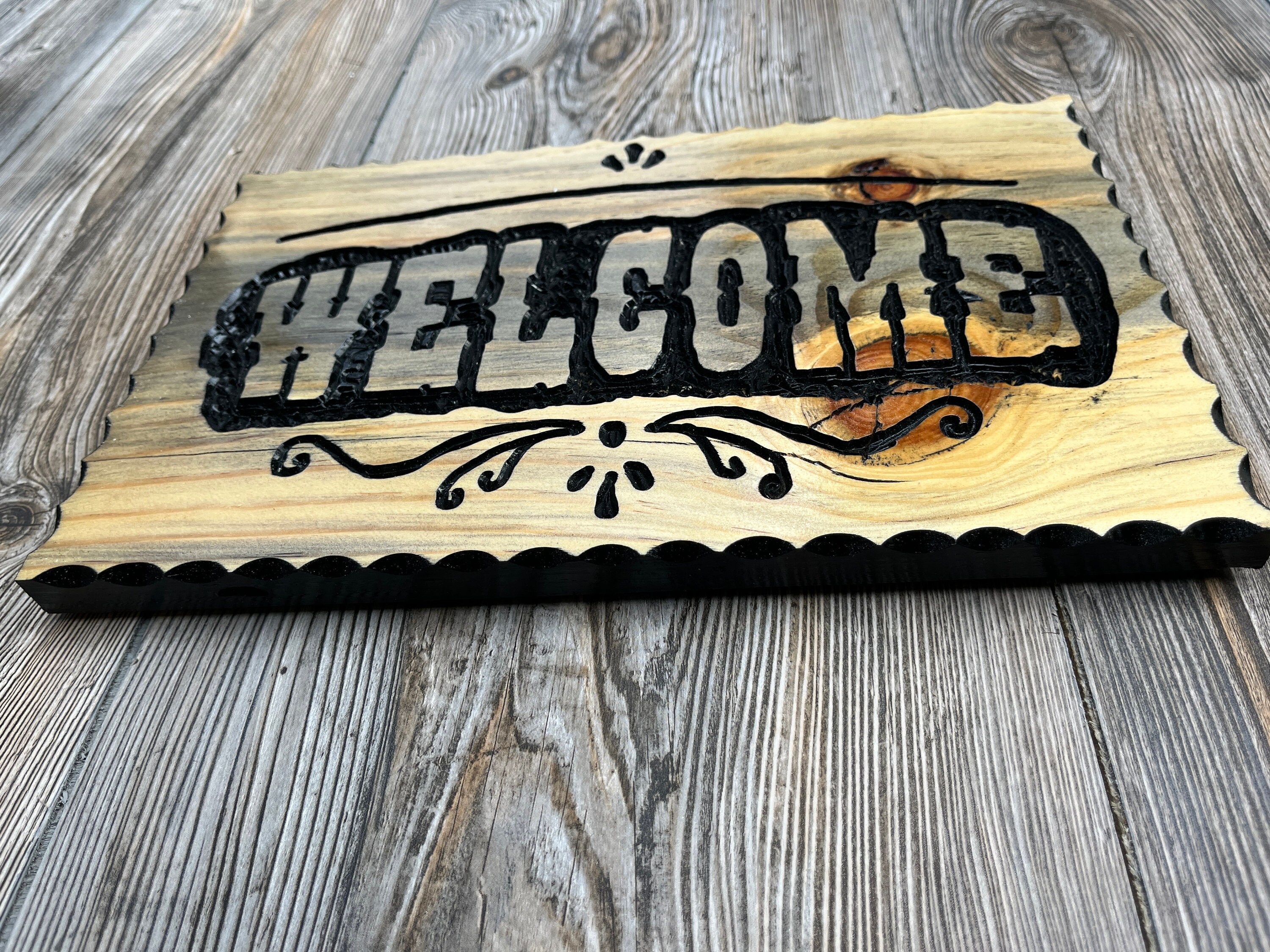 Welcome Sign Free Hand Carved on Southern Blue Pine With Dark - Etsy