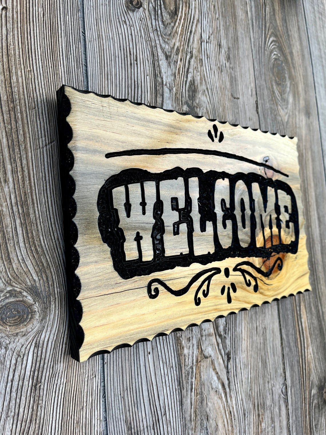 Welcome Sign Free Hand Carved on Southern Blue Pine With Dark - Etsy