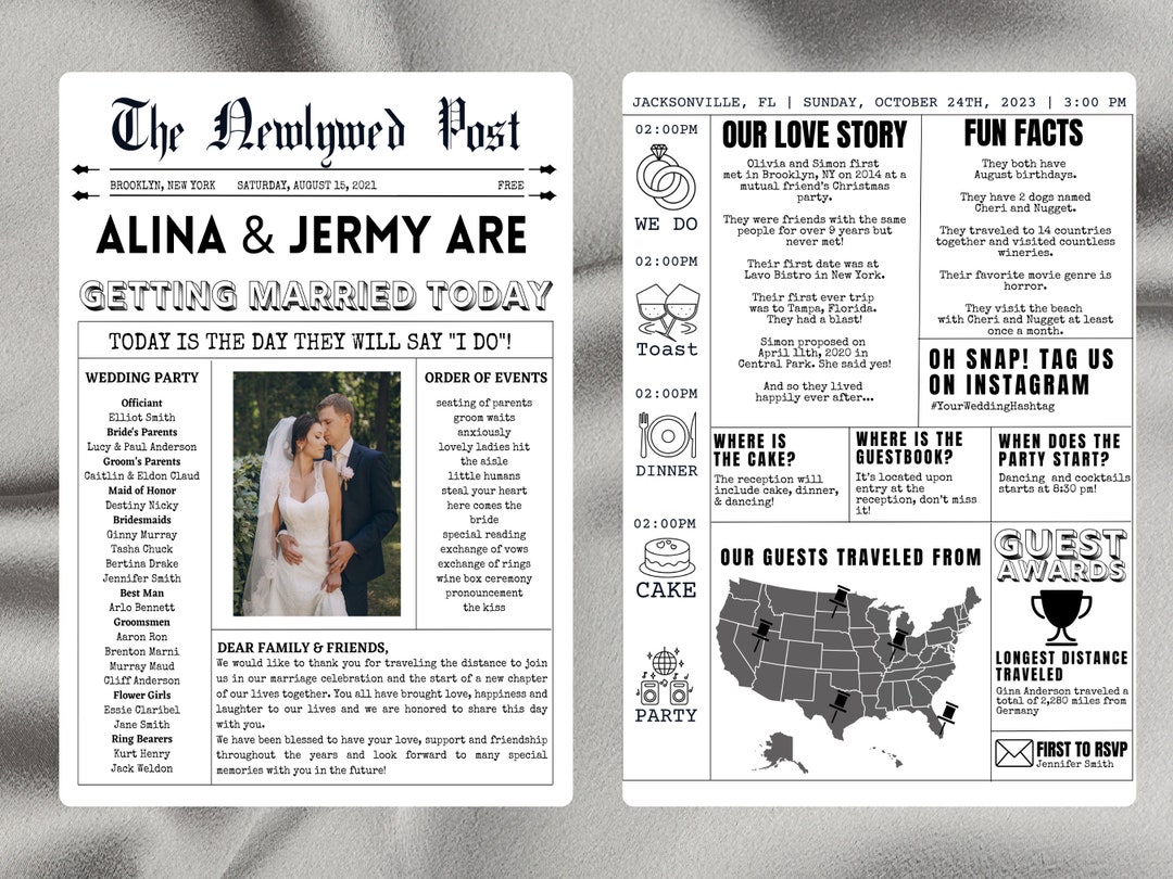 Unique Wedding Newspaper Templates | Customizable Canva Wedding Program ...