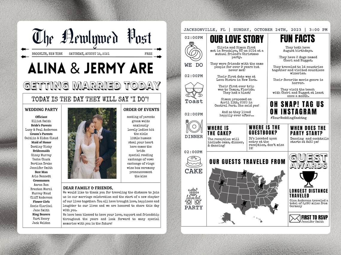 Unique Wedding Newspaper Templates | Customizable Canva Wedding Program ...
