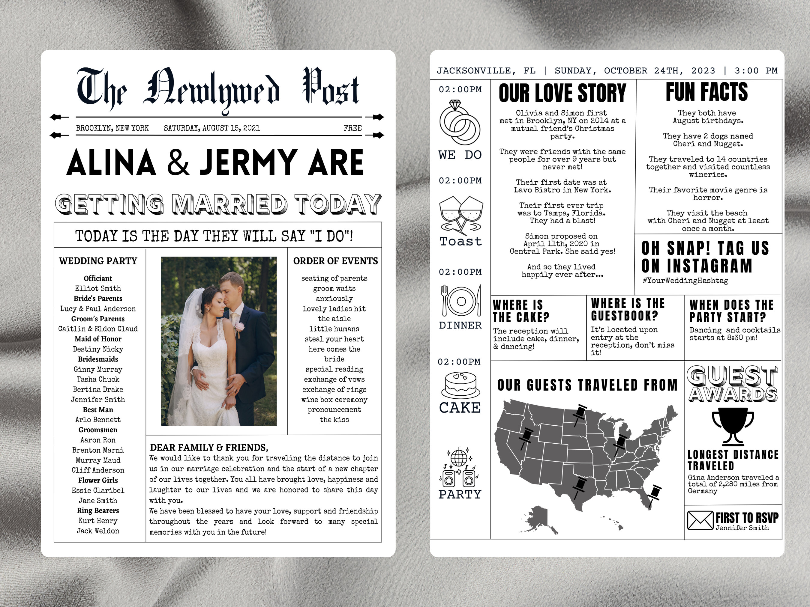 Unique Wedding Newspaper Templates | Customizable Canva Wedding Program ...