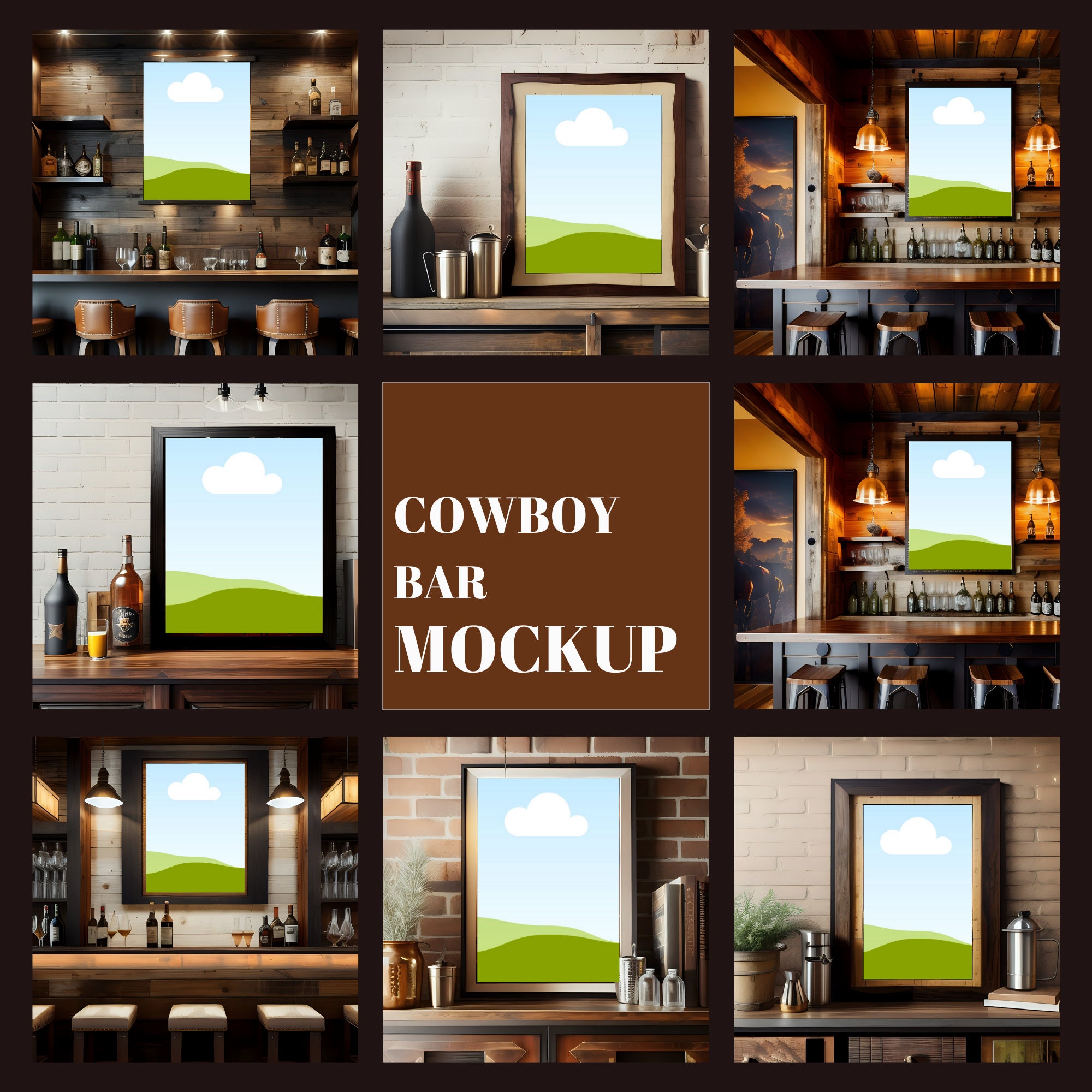Cowboy Bar Mock Up, Frame Mock up Bundle, Digital Mock up ,CANVA ...