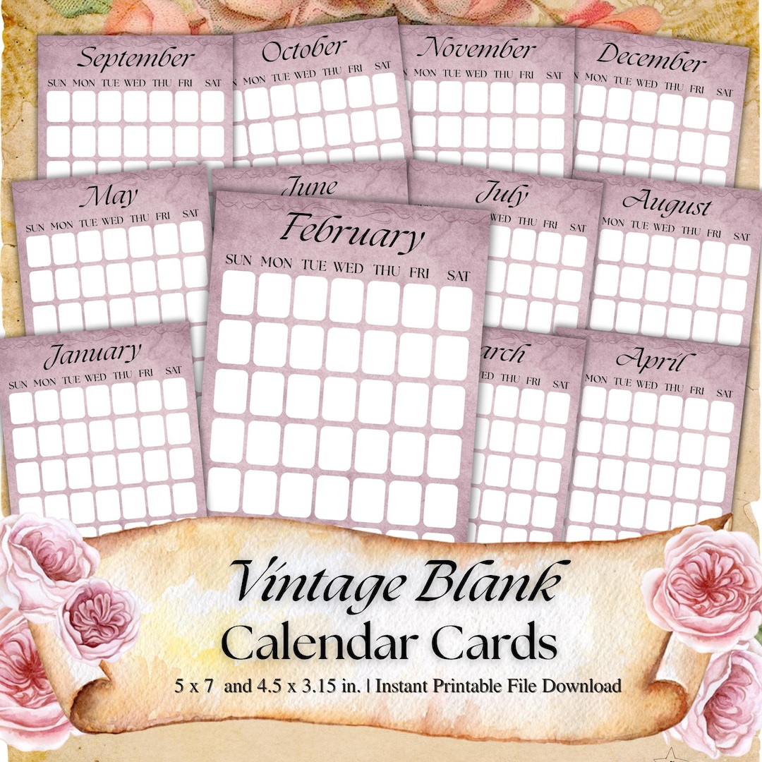 Vintage Blank Calendar Cards: Junk Journal Kit (digital Download) - Etsy