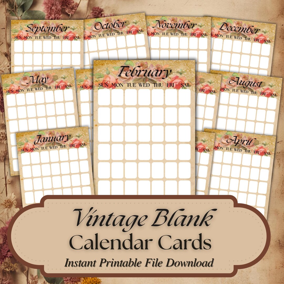 Vintage Calendar Cards Printable : Junk Journal Kits, Scrapbooks ...