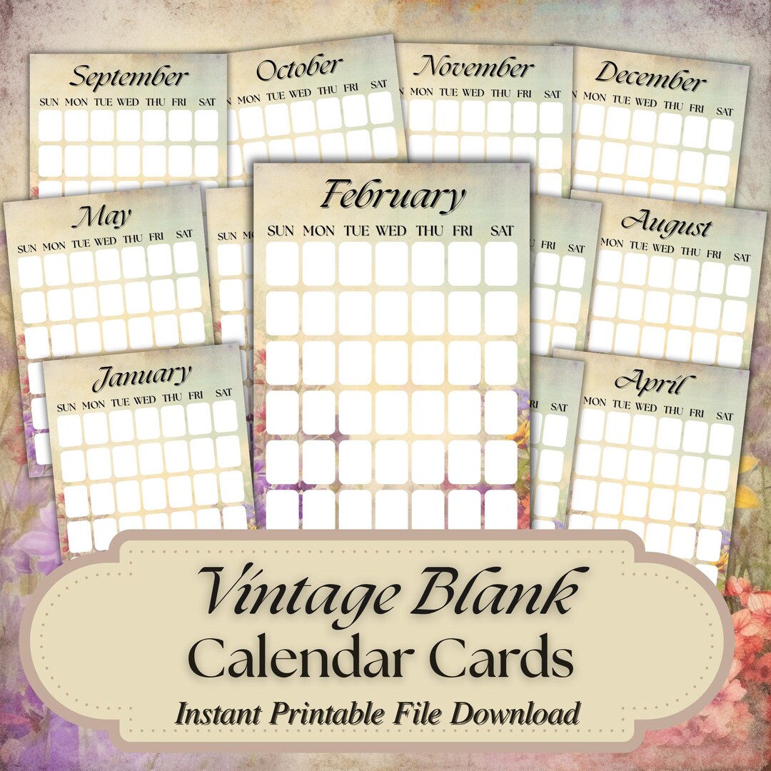 Vintage Calendar Cards Printable : Junk Journal Kits, Scrapbooks ...
