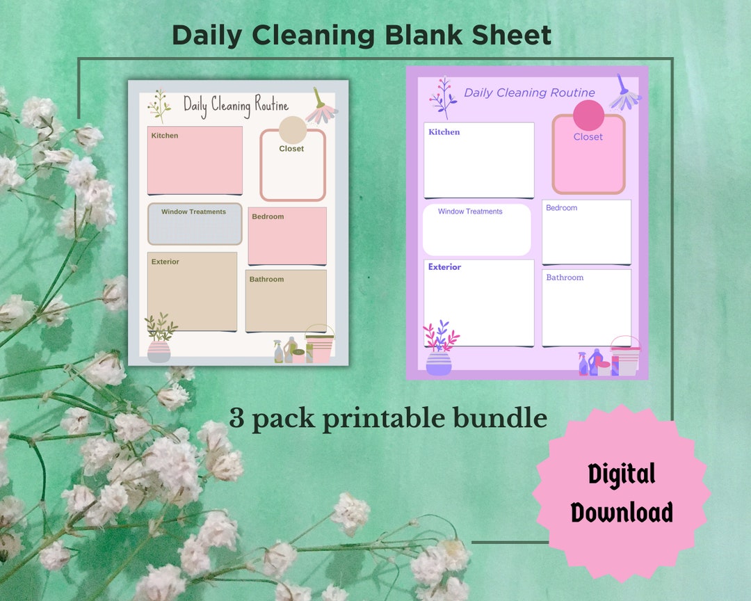 Daily Cleaning Blank Sheet, Fill in Sheets, Printable Blank Sheets ...