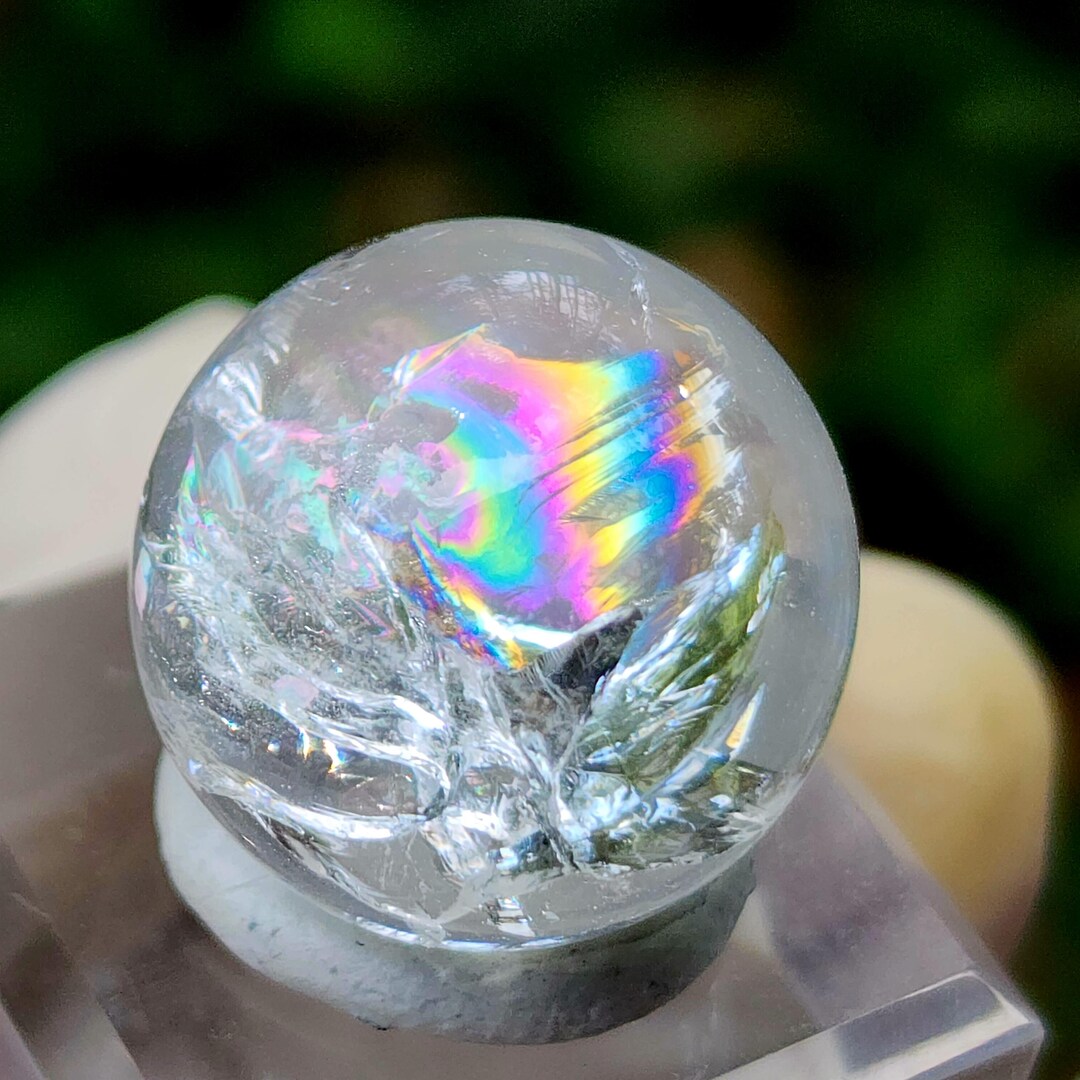 Dancing Rainbow Trap in Clear Quartz Sphere Shaped From Pakistan, 8gm ...