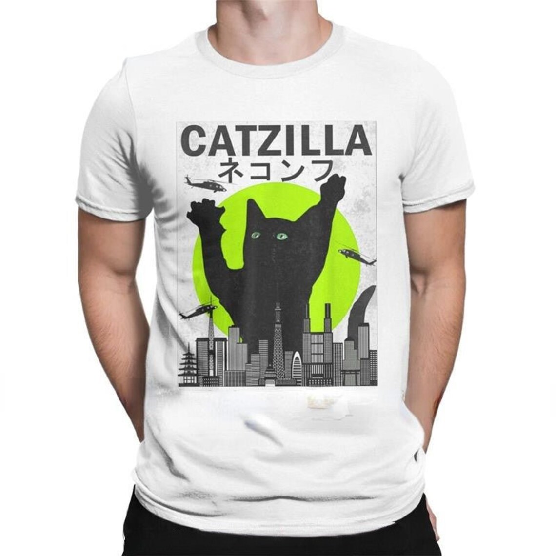 Green Mens Catzilla T Shirt - Etsy
