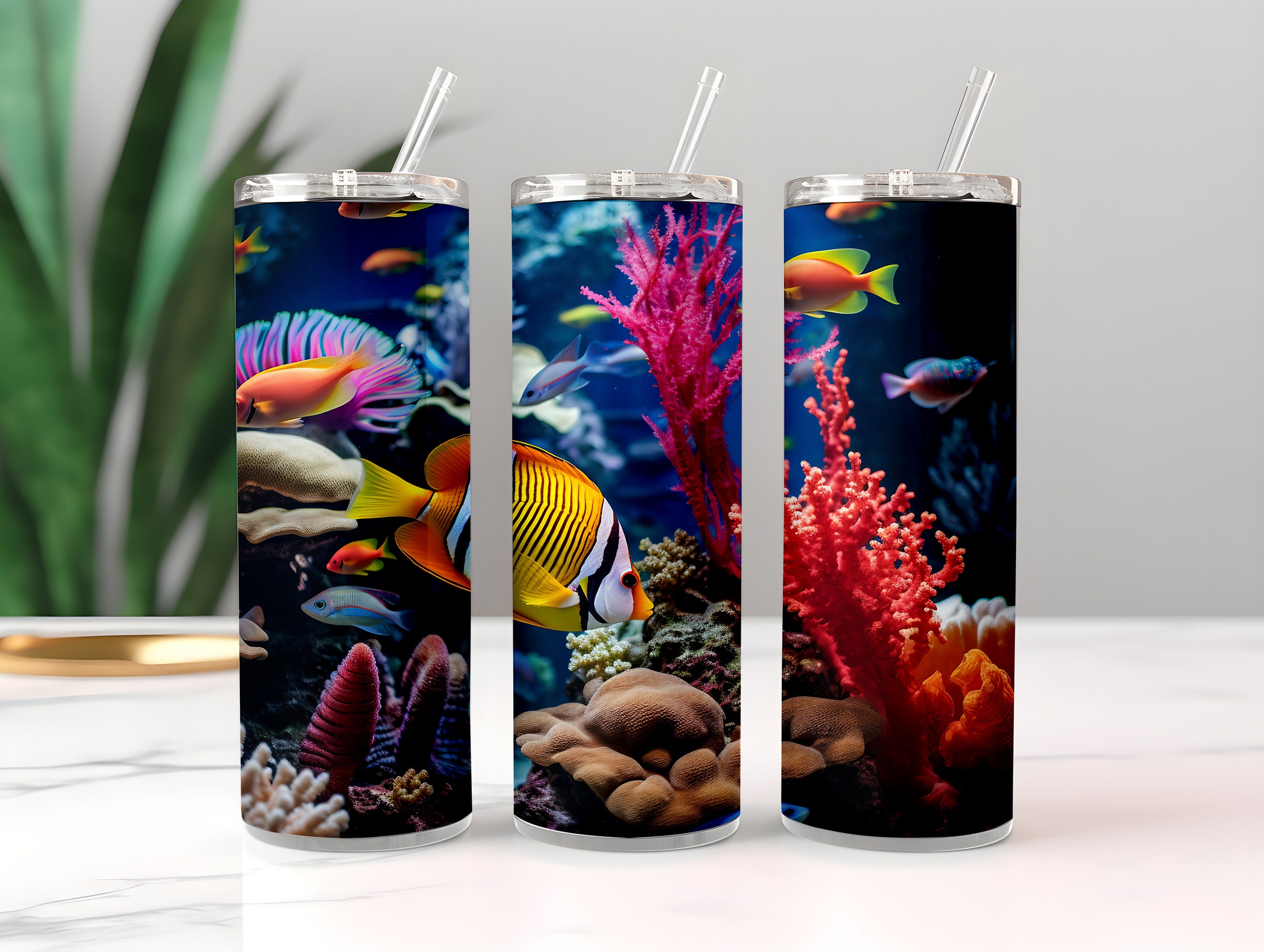 3D Aquarium Colorful Fishes Underwater 20 Oz Skinny Tumbler Straight ...