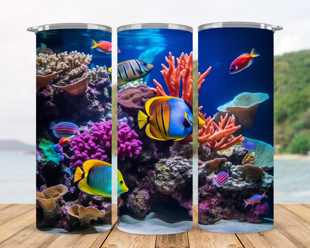 3D Aquarium Colorful Fish Underwater 20 Oz Skinny Tumbler Straight ...