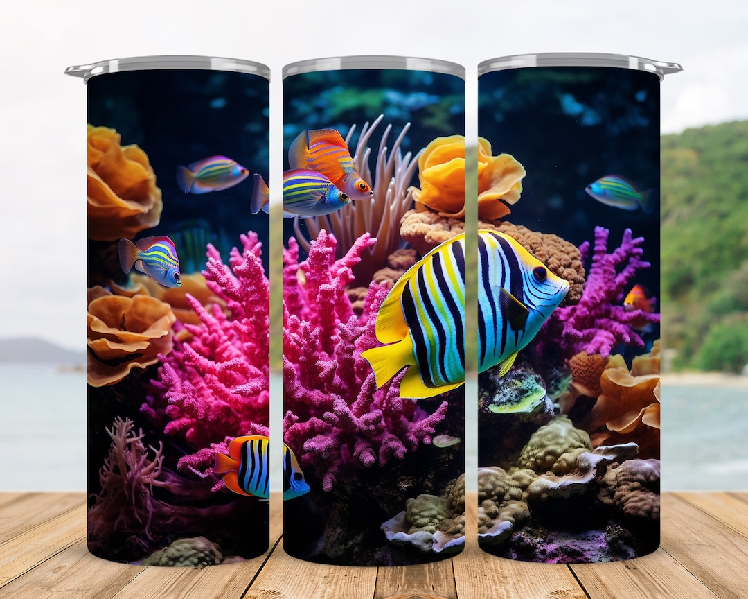 3D Aquarium Colorful Fish 20 Oz Skinny Tumbler Straight & Tapered Wrap ...