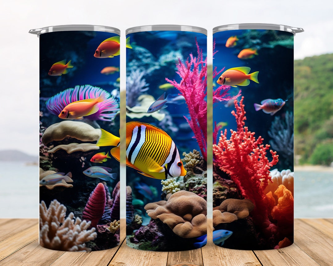 3D Aquarium Colorful Fishes Underwater 20 Oz Skinny Tumbler Straight ...