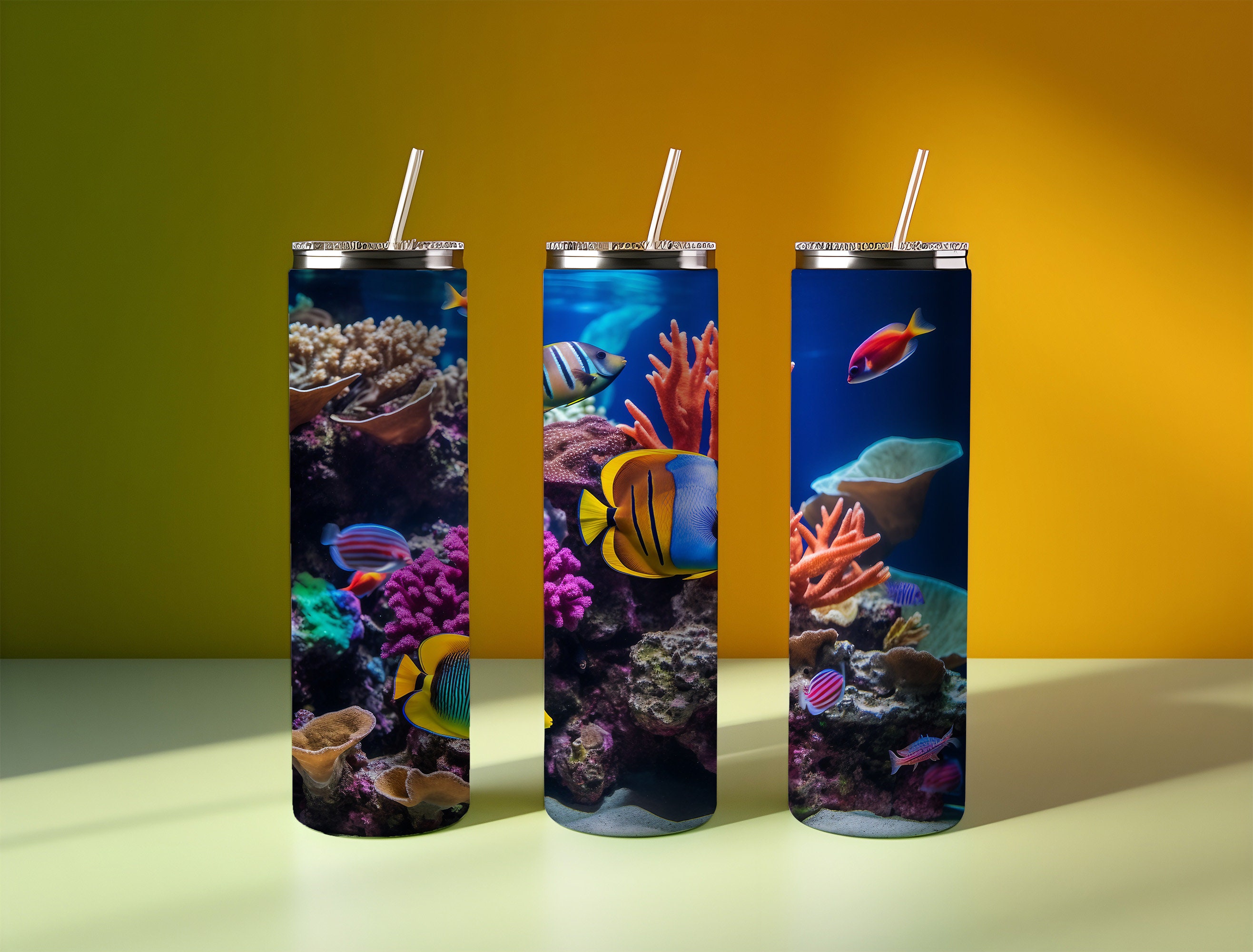 3D Aquarium Colorful Fish Coral Underwater 20 Oz Skinny Tumbler ...