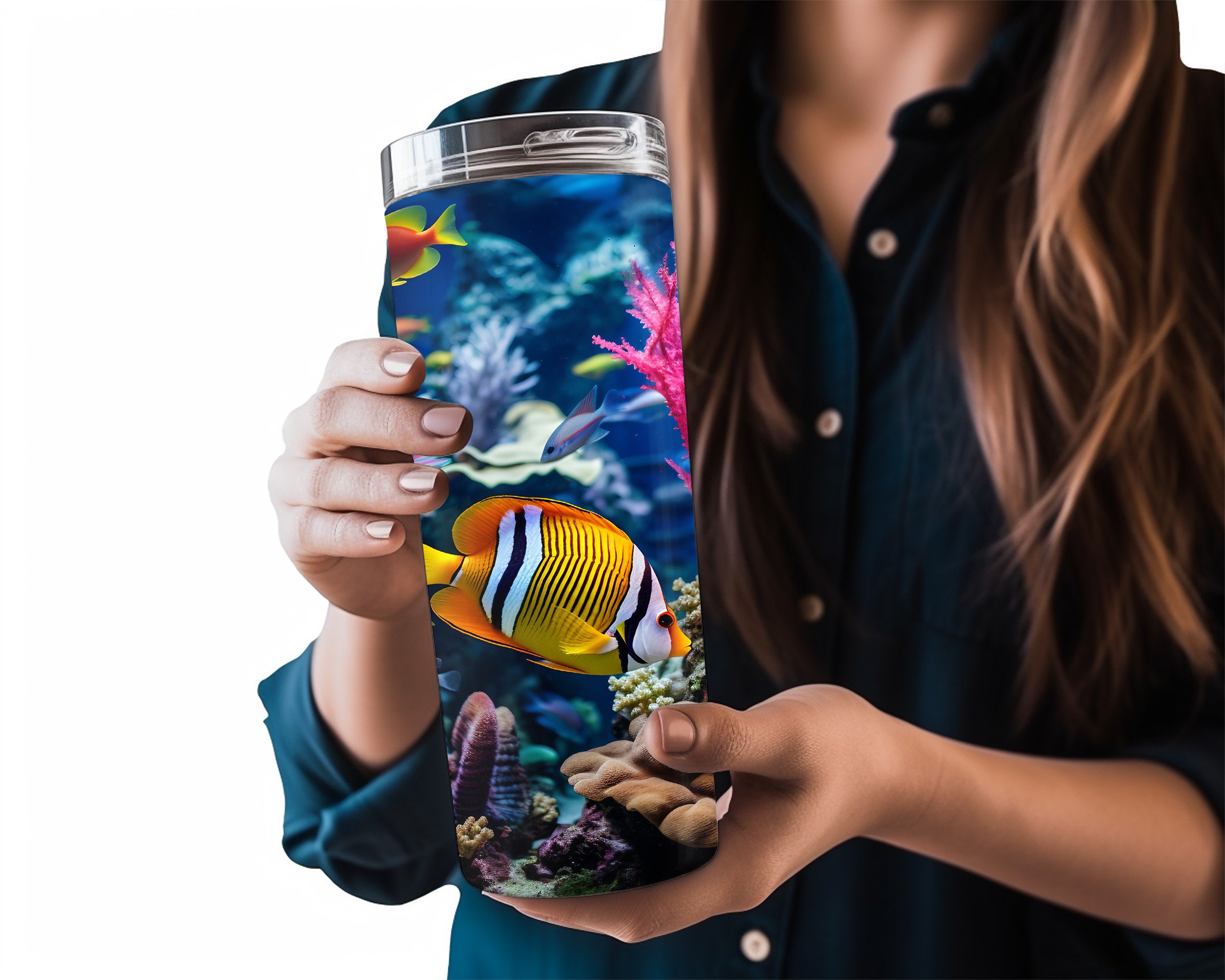 3D Aquarium Colorful Fishes Underwater 20 Oz Skinny Tumbler Straight ...