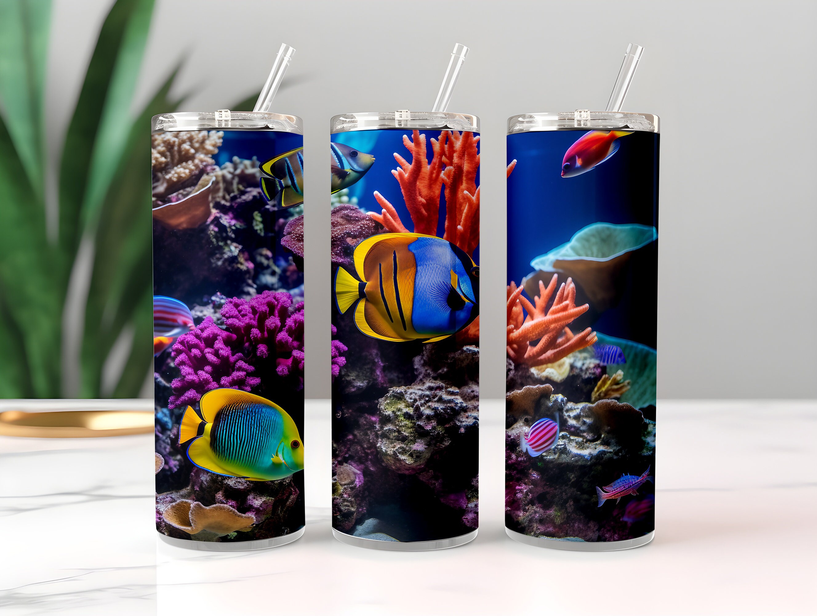 3D Aquarium Colorful Fish Underwater 20 Oz Skinny Tumbler Straight ...