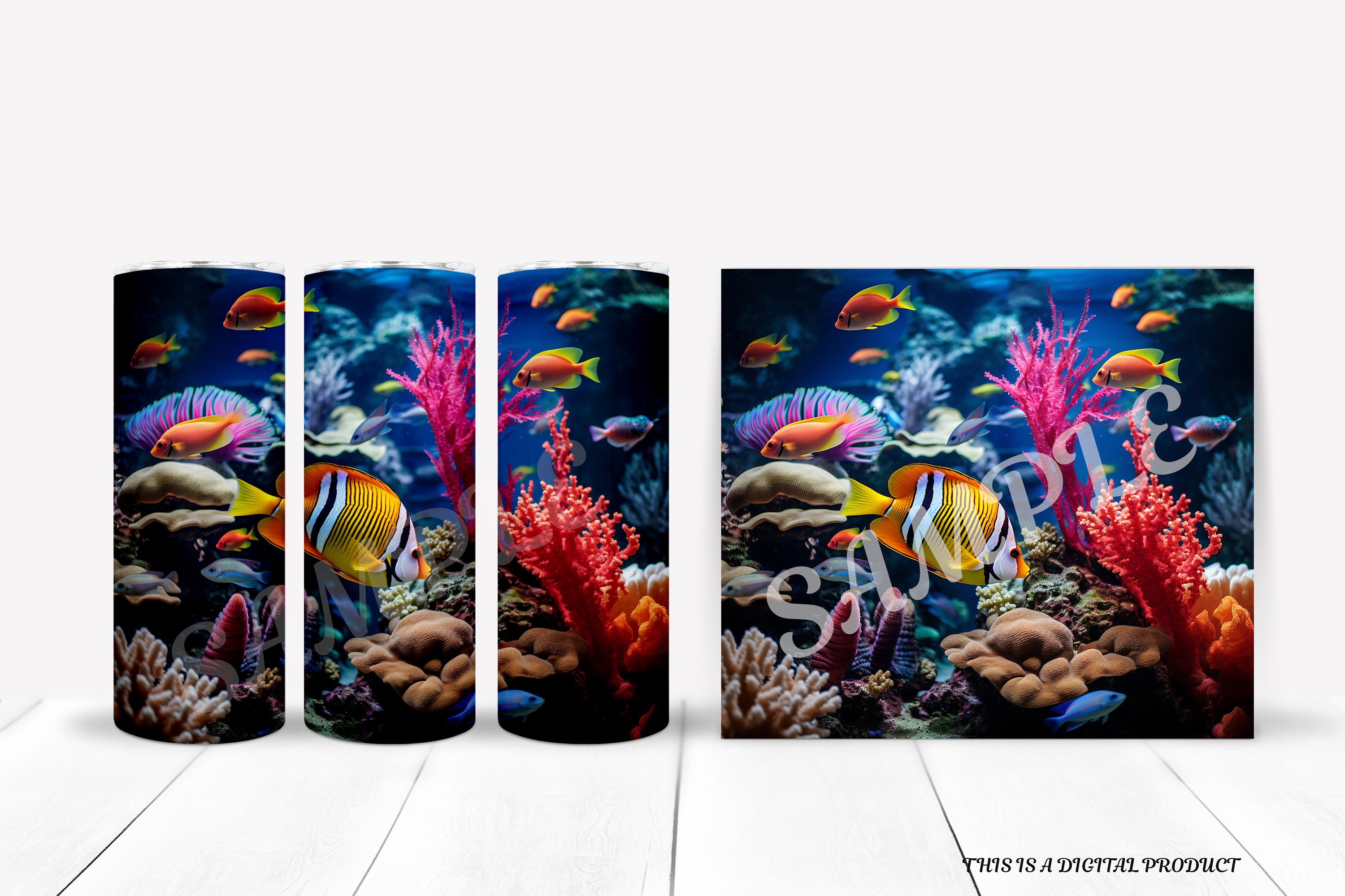 3D Aquarium Colorful Fishes Underwater 20 Oz Skinny Tumbler Straight ...