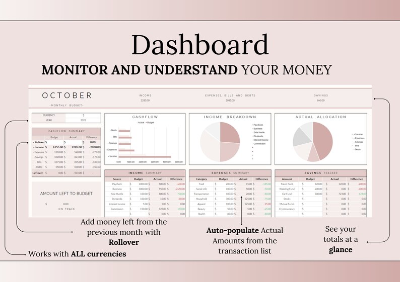 Simple Monthly Budget Template, Microsoft Excel, Income, Expenses ...
