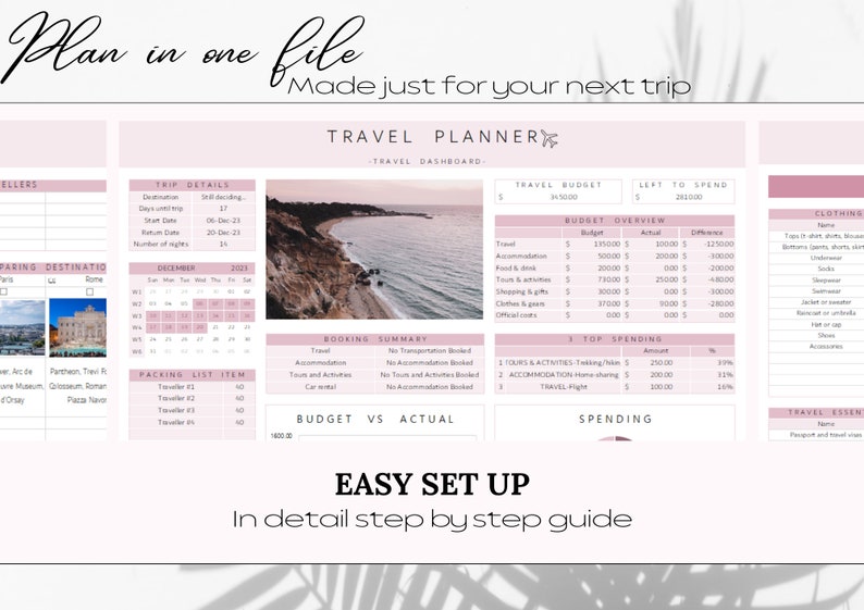 Travel Planner, Excel Spreadsheet Template, Travel Budget, Packing List ...