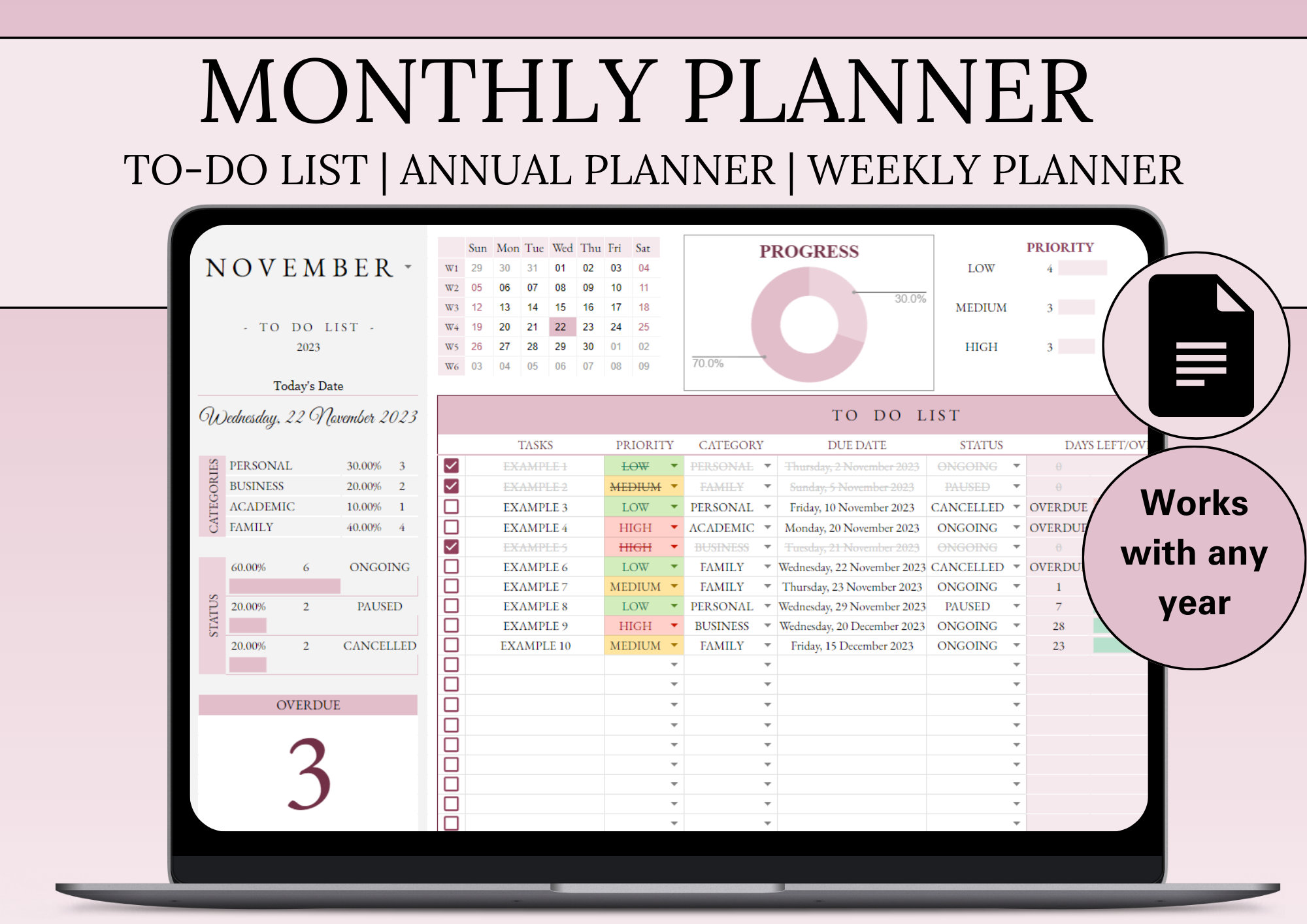 Task Tracker, Monthly Calendar, Annual Calendar | to Do List ...