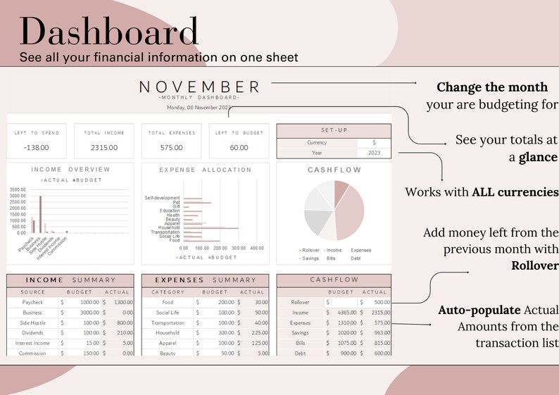 Simple Monthly Budget Template, Microsoft Excel, Income, Expenses ...