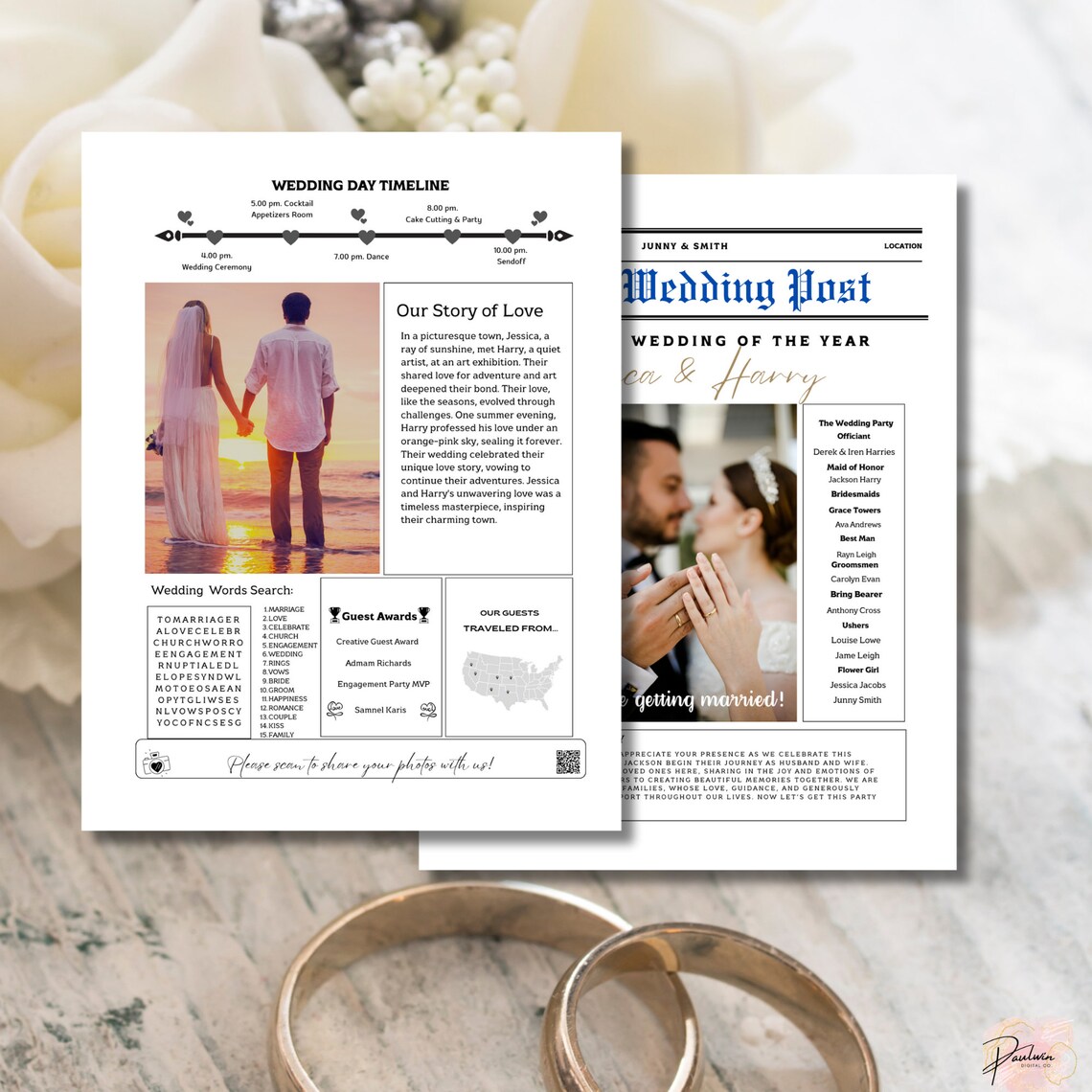 Newspaper Wedding Template, Wedding Timeline Editable, Canva Wedding ...