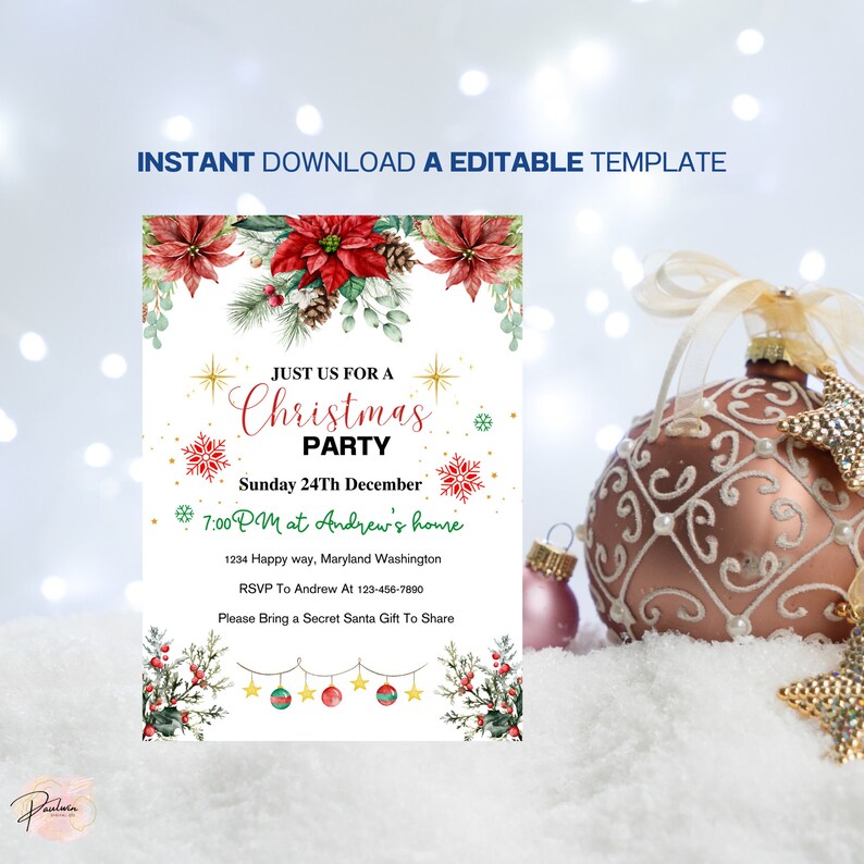 Editable Christmas Party Invitation: Festive Holiday Template (digital ...