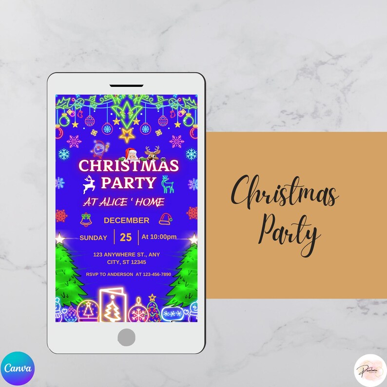 Editable Neon Christmas Party Invitation (digital Download) - Etsy