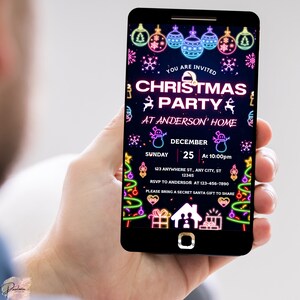 Editable Neon Christmas Party Invitation, Neon Christmas Party Invite ...
