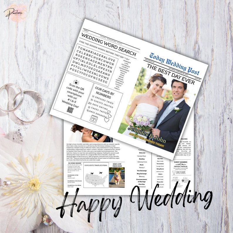 Newspaper Wedding Template, Editable Wedding Newspaper Program, Folded ...