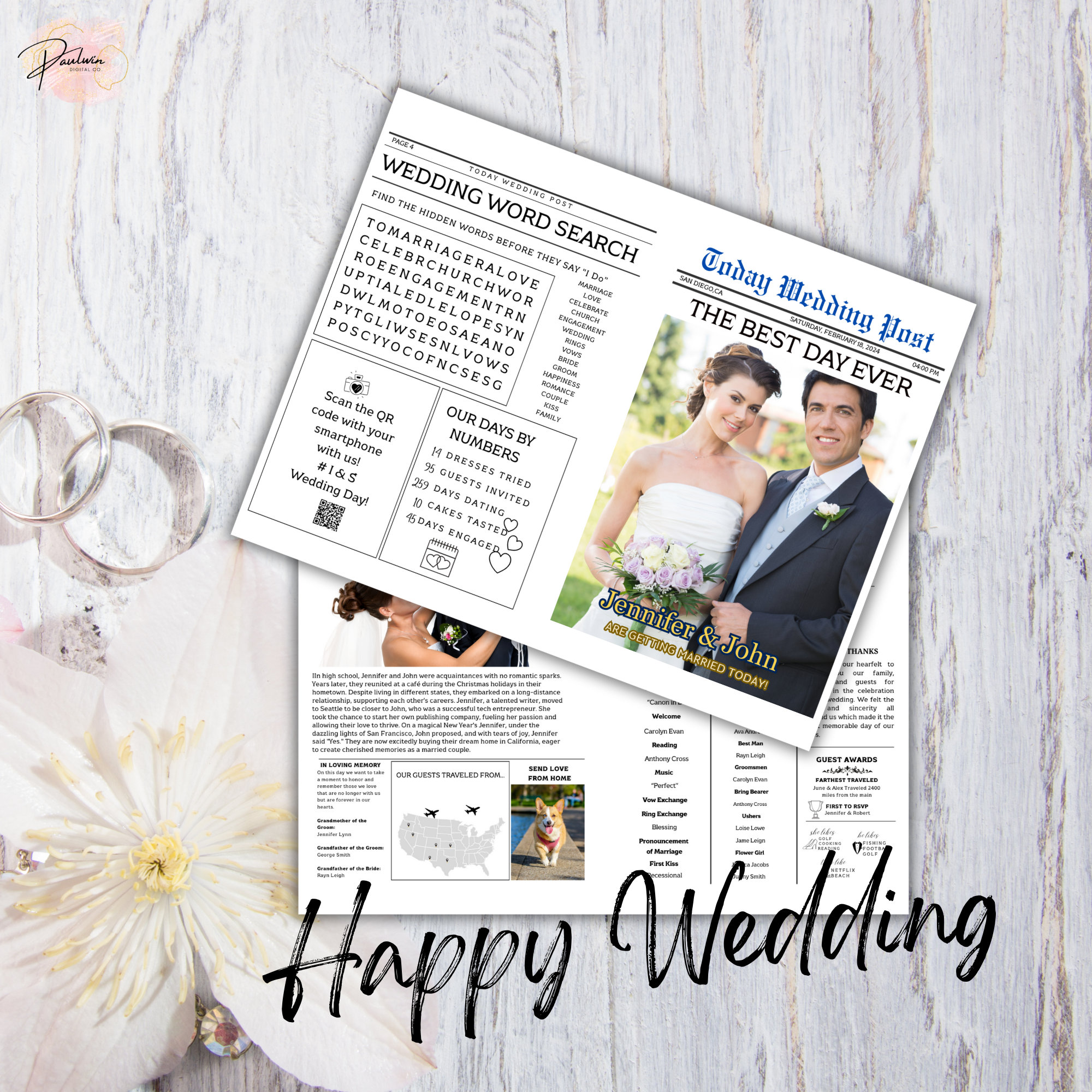 Newspaper Wedding Template, Editable Wedding Newspaper Program, Folded ...