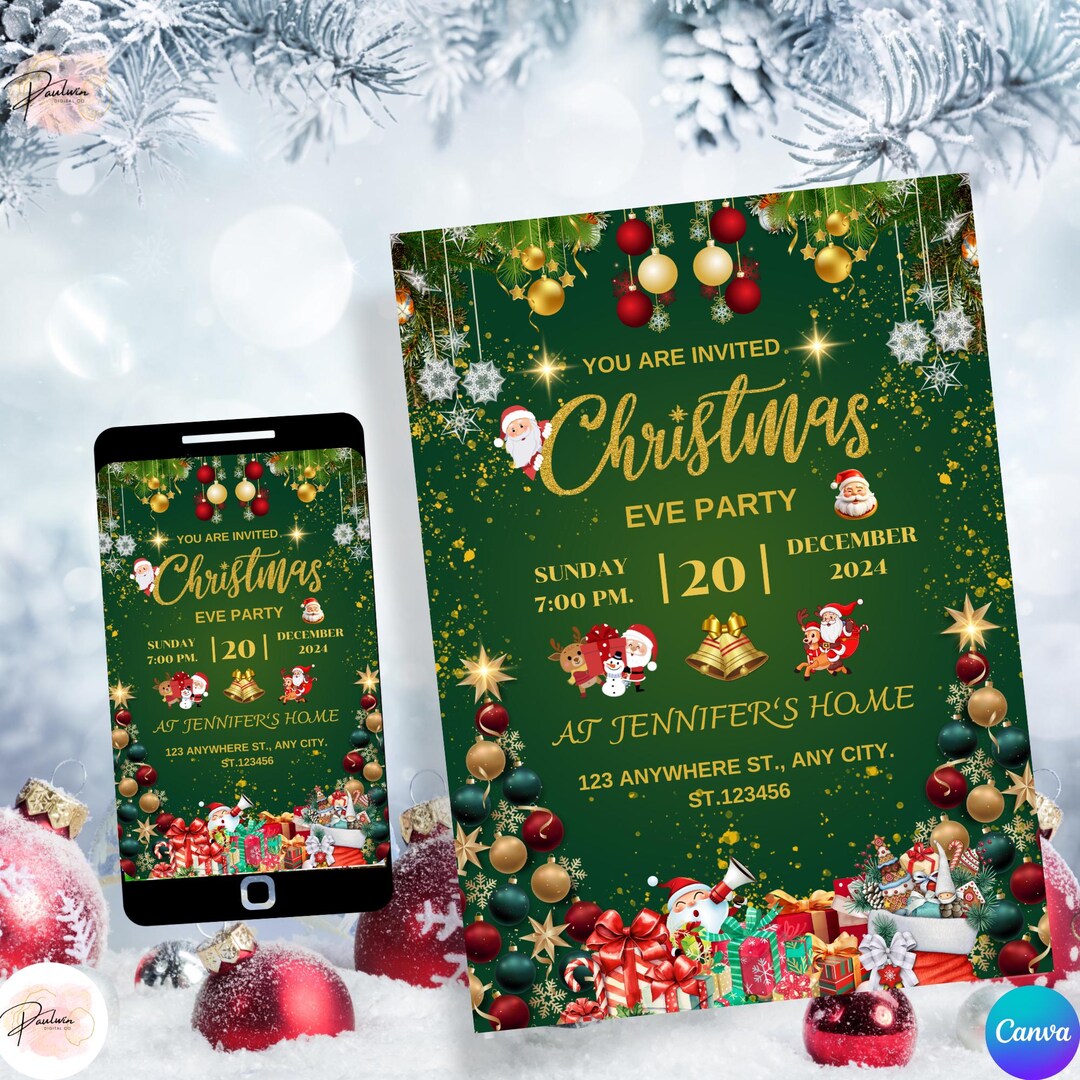 Editable Christmas Party Invitation, Christmas Eve, Christmas Party ...