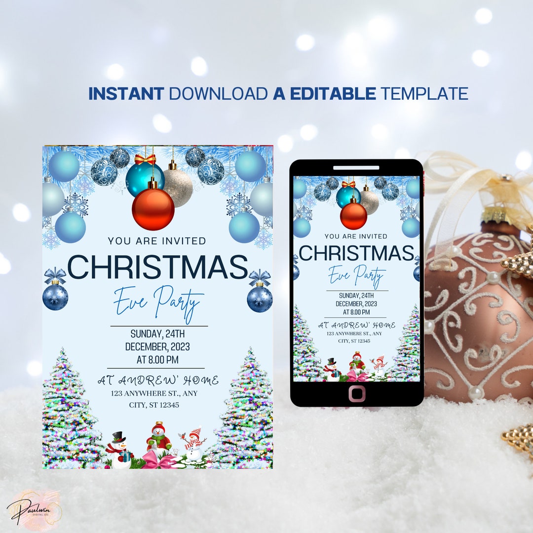 Christmas Party Invitation, Kids Christmas Party, Editable Blue ...