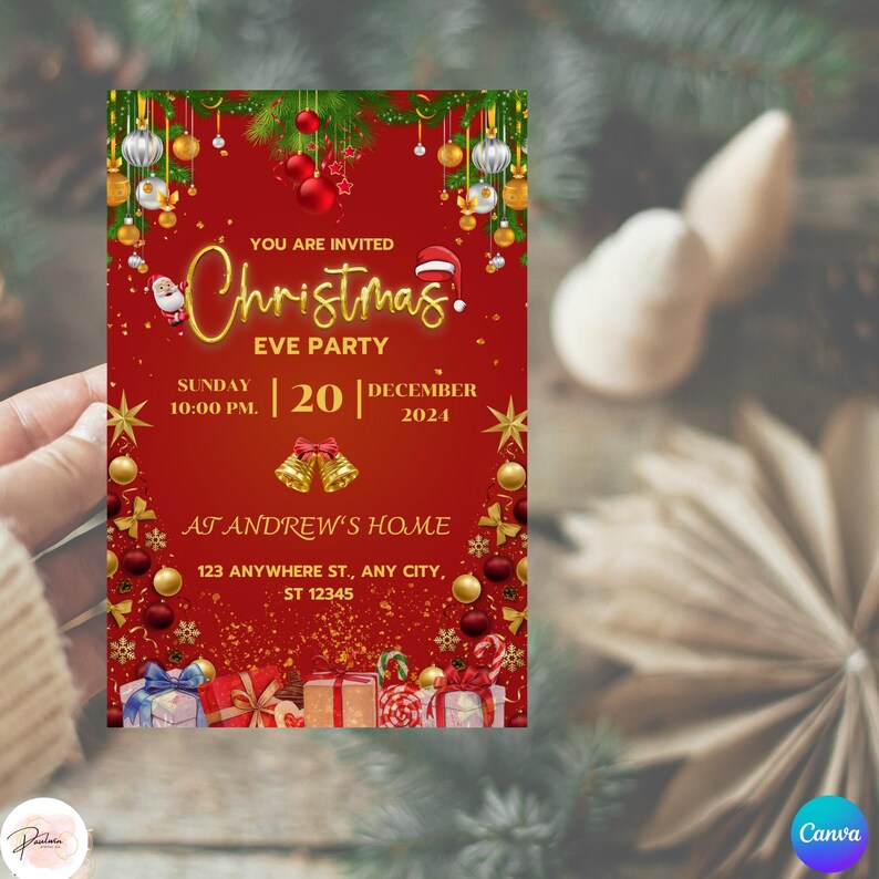 Editable Christmas Eve Party Invitation: Festive Holiday Design ...