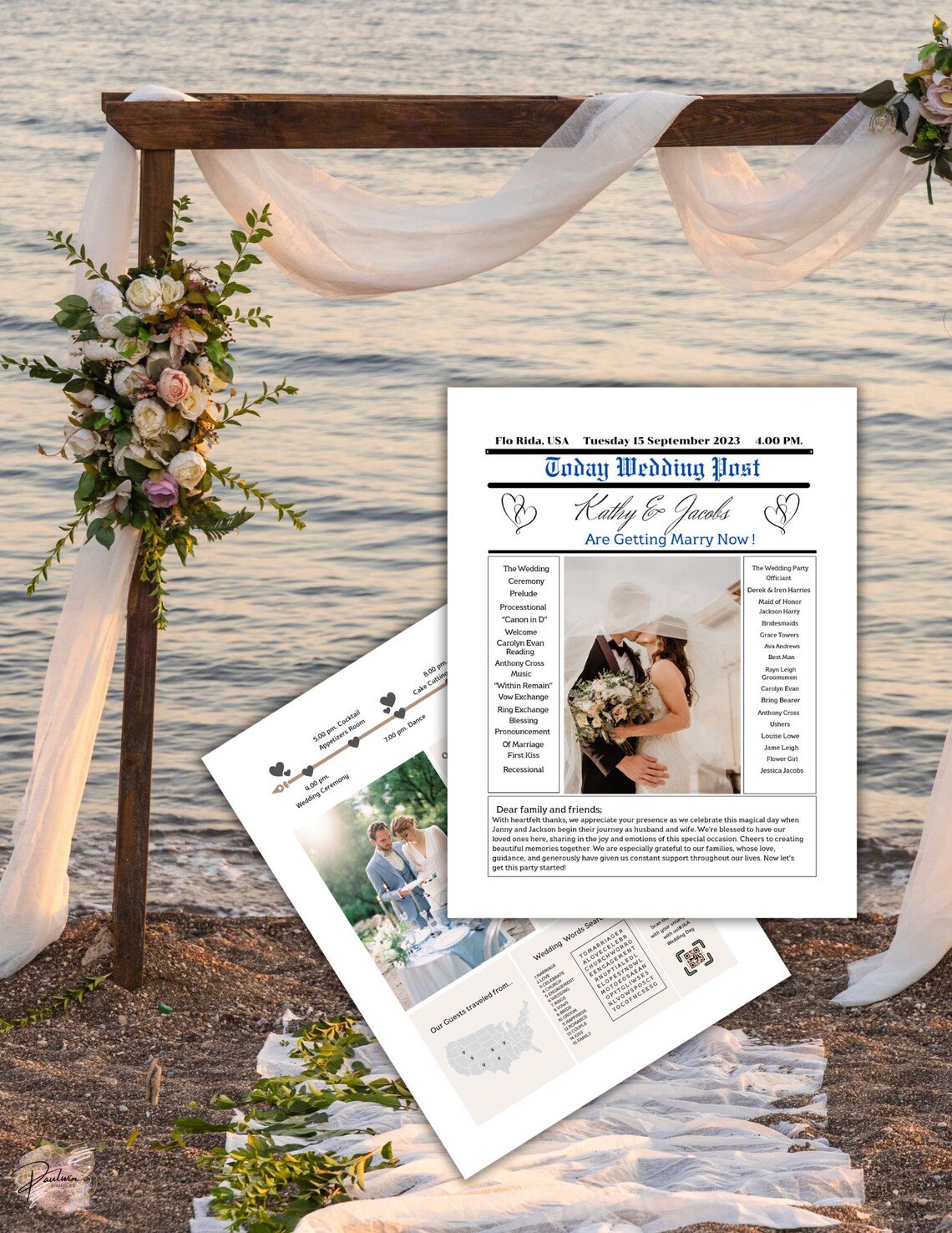 Newspaper Wedding Template, Newspaper Wedding Program, Canva Template ...