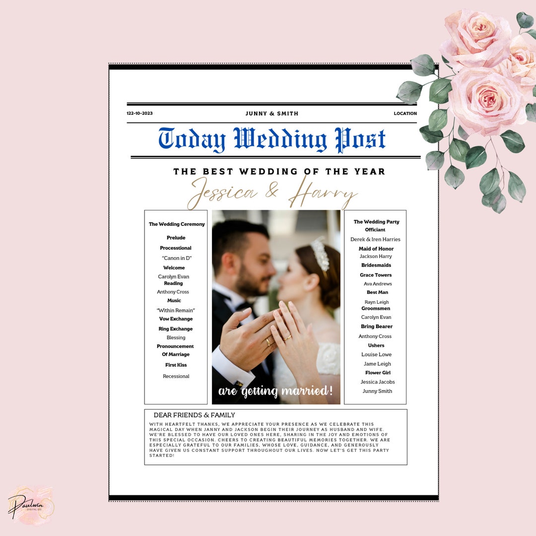 Newspaper Wedding Template, Wedding Timeline Editable, Canva Wedding ...
