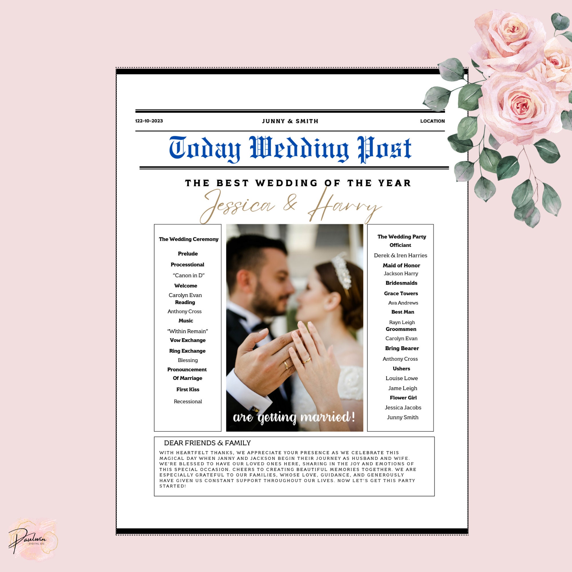 Newspaper Wedding Template, Wedding Timeline Editable, Canva Wedding ...