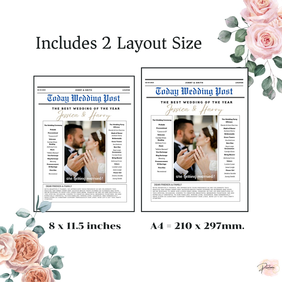 Newspaper Wedding Template, Wedding Timeline Editable, Canva Wedding ...