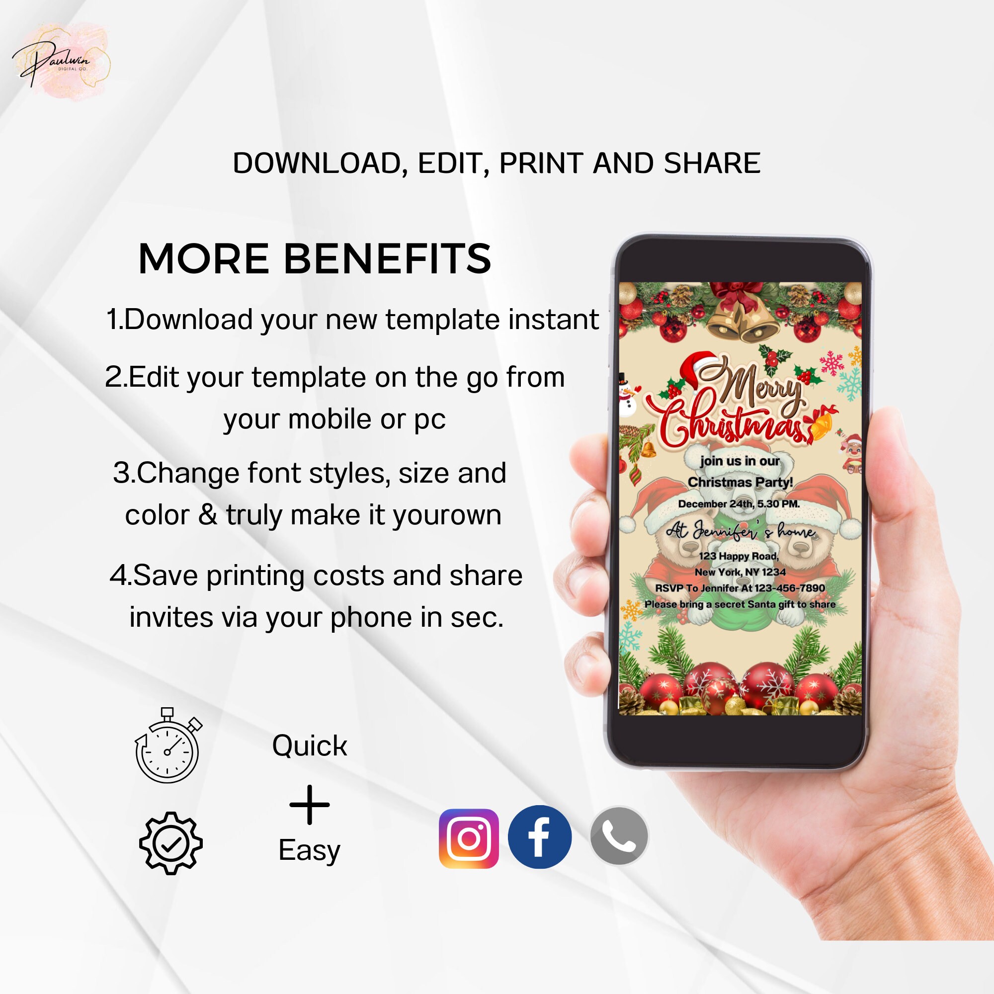 Editable Christmas Party Invitation: Festive Holiday Design (digital ...