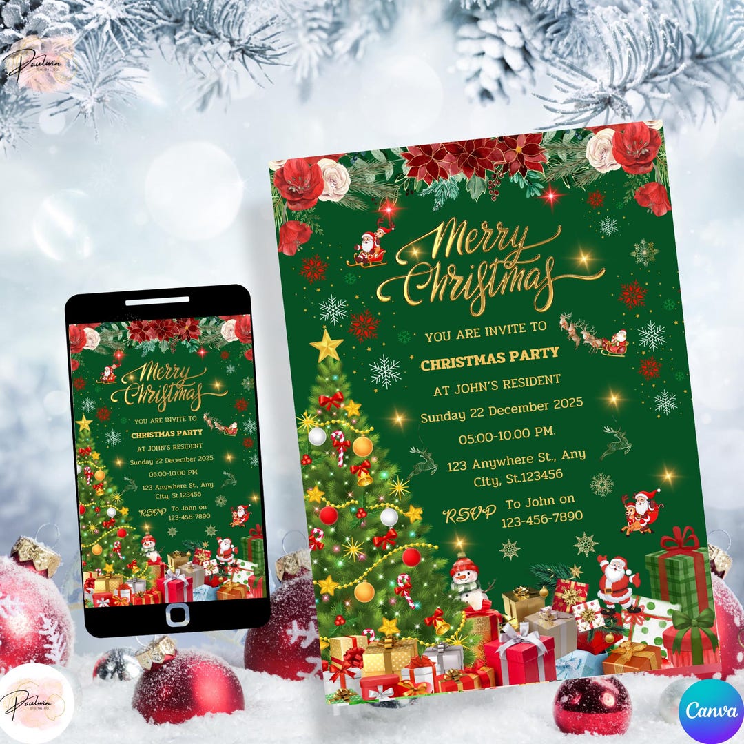 Editable Christmas Invitation Template,canva Template,festive Holiday ...