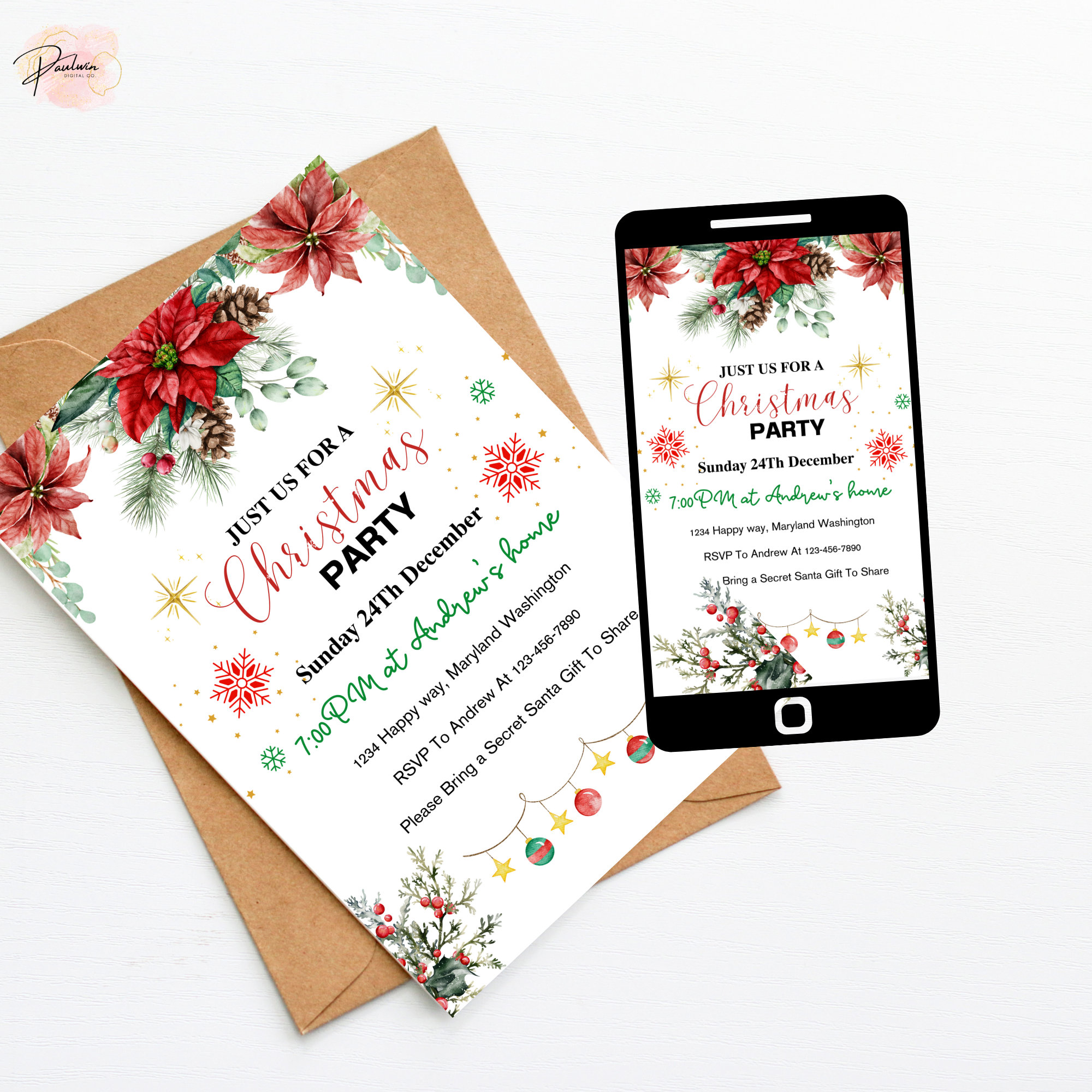 Editable Christmas Party Invitation: Festive Holiday Template (digital ...