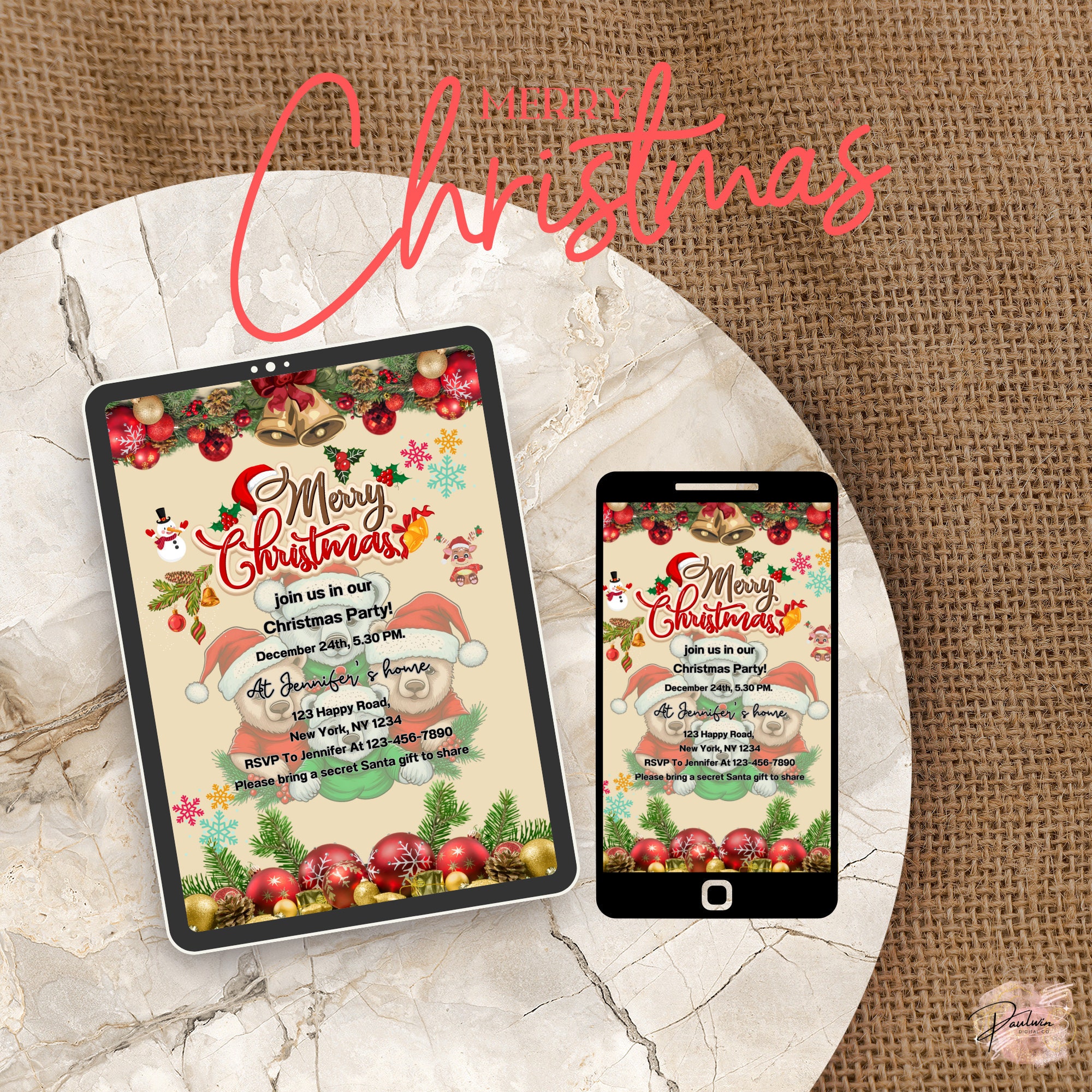 Editable Christmas Party Invitation: Festive Holiday Design (digital ...