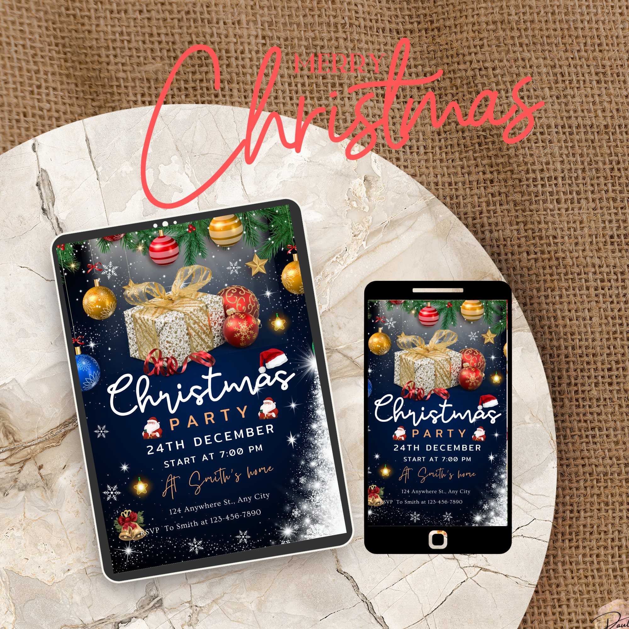 Editable Christmas Party Invitation: Festive Holiday Design (digital ...