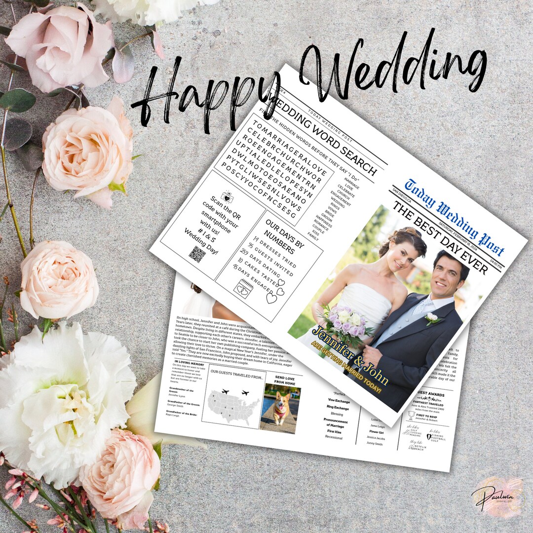 Newspaper Wedding Template, Editable Wedding Newspaper Program, Folded ...