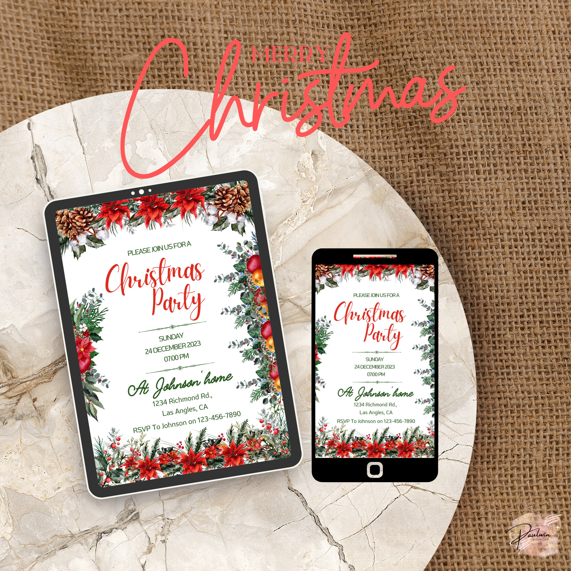 Editable Christmas Party Invitation, Holiday Work Party, Christmas ...