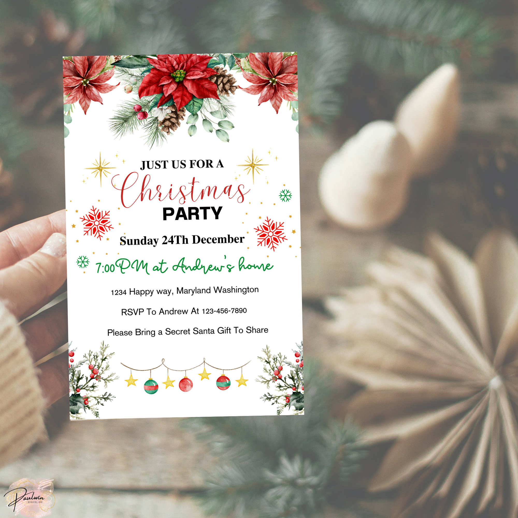 Editable Christmas Party Invitation: Festive Holiday Template (digital ...